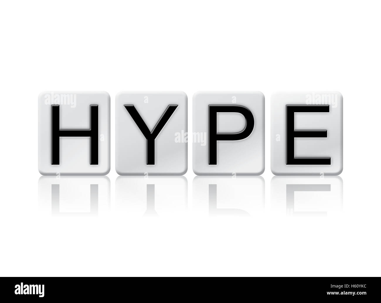 The word "Hype" written in tile letters isolated on a white background ...