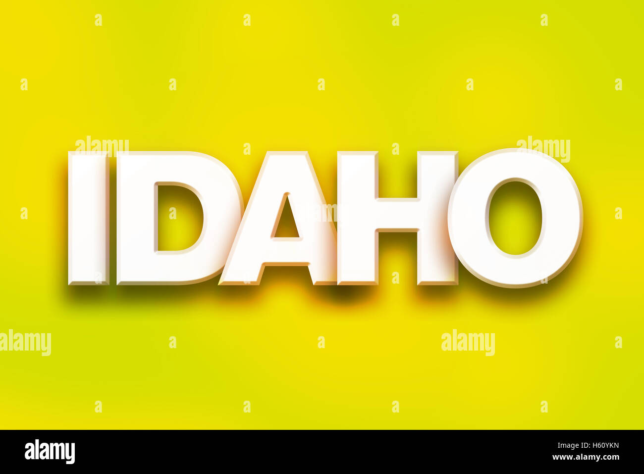 The word "Idaho" written in white 3D letters on a colorful background ...