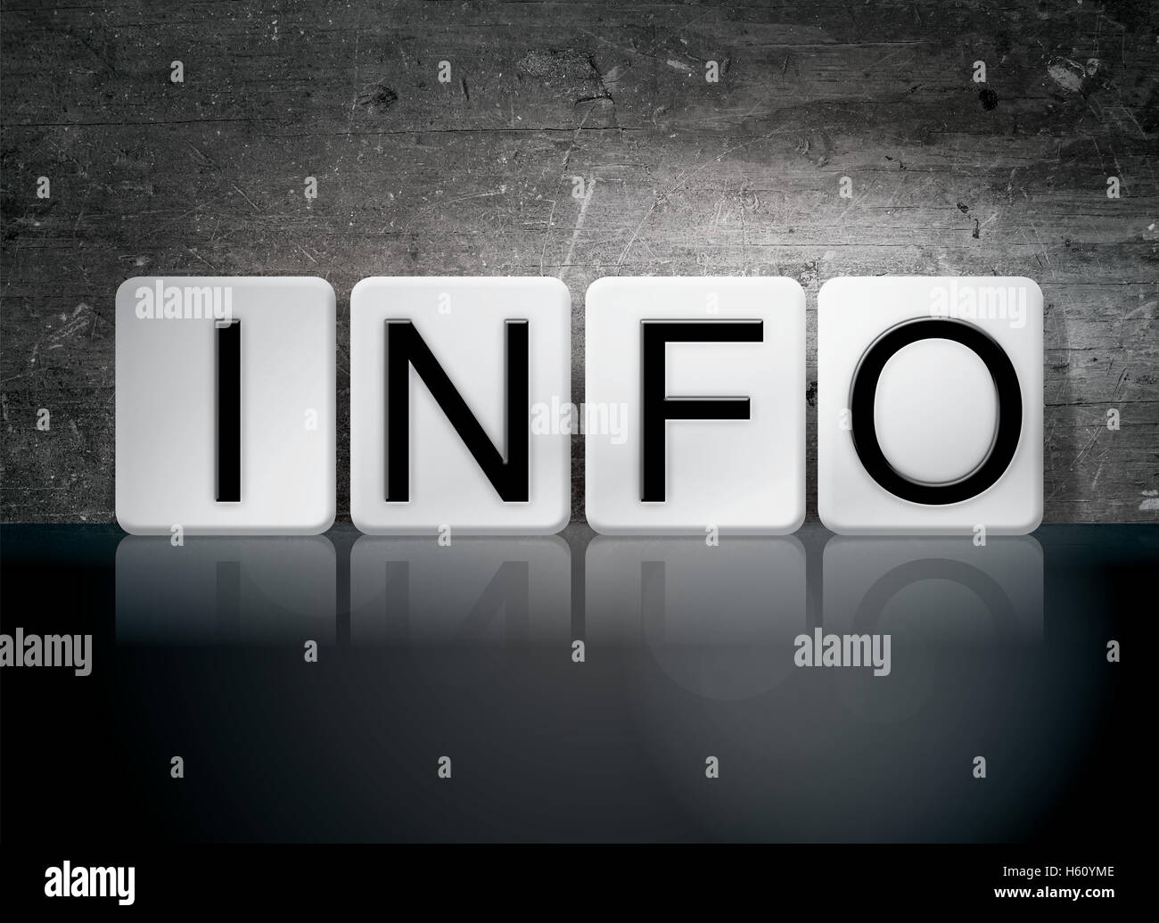The word "Info" written in white tiles against a dark vintage grunge ...