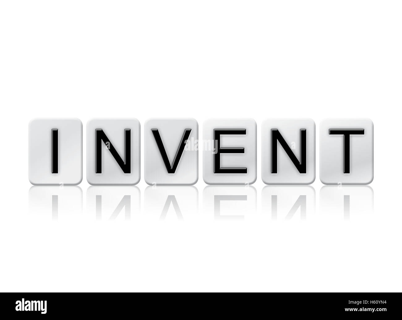 The word "Invent" written in tile letters isolated on a white ...