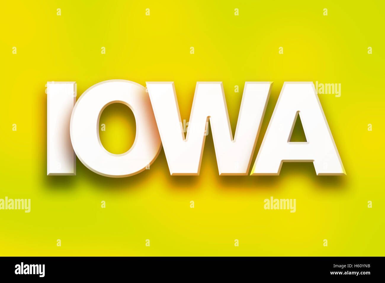 The word "Iowa" written in white 3D letters on a colorful background ...