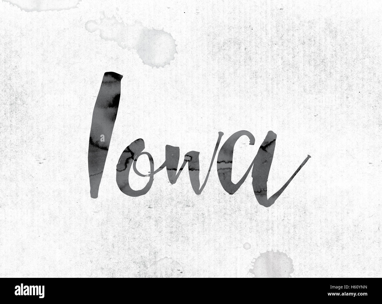 The word "Iowa" concept and theme painted in watercolor ink on a white ...