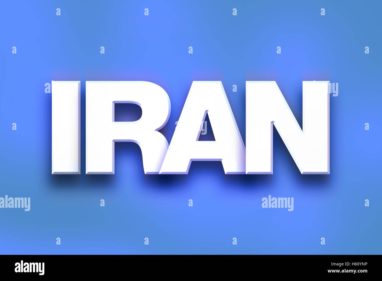 The word "Iran" written in white 3D letters on a colorful background ...