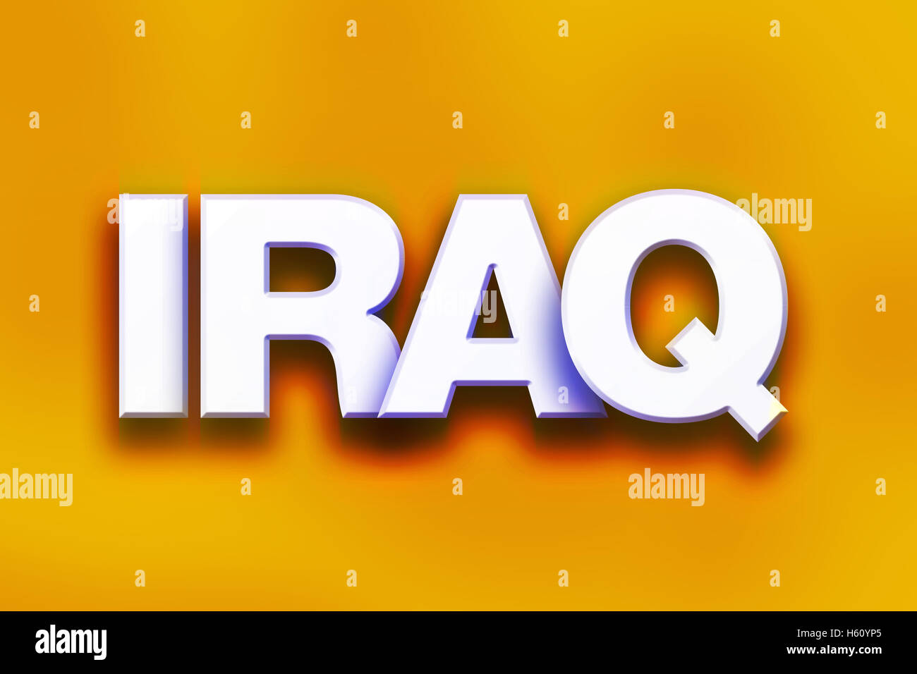 The word "Iraq" written in white 3D letters on a colorful background ...