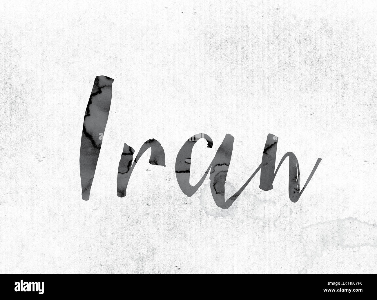 The word "Iran" concept and theme painted in watercolor ink on a white ...