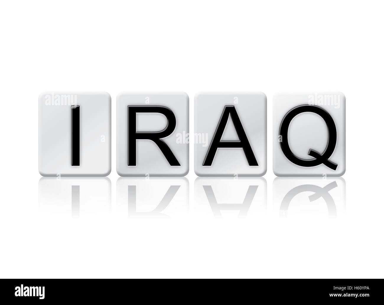 The word "Iraq" written in tile letters isolated on a white background ...