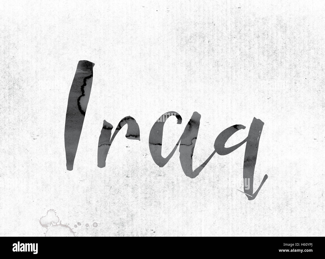 The word "Iraq" concept and theme painted in watercolor ink on a white ...