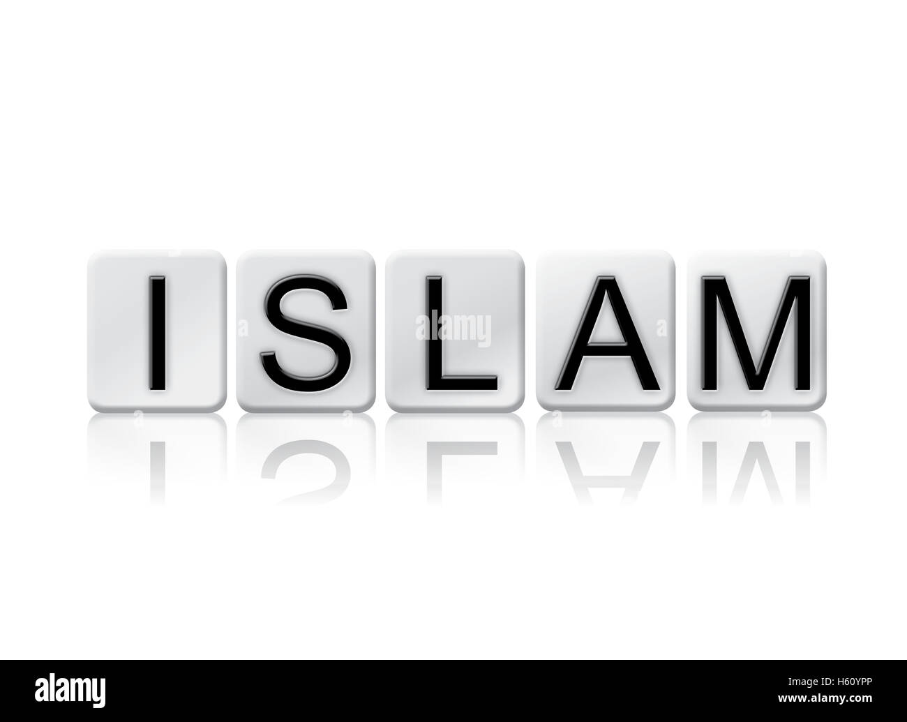The word "Islam" written in tile letters isolated on a white background ...