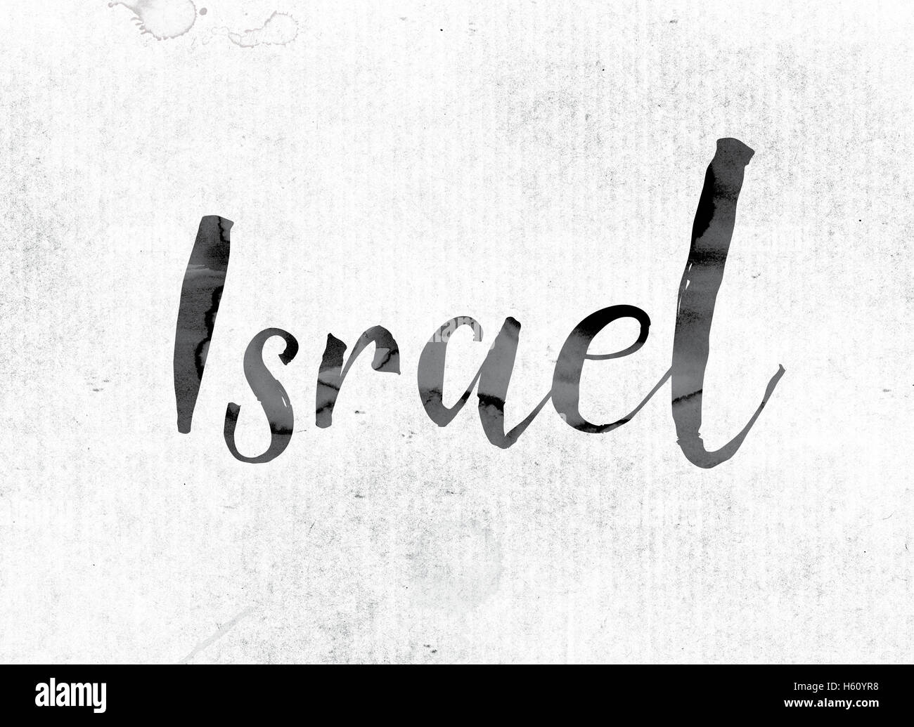 The word "Israel" concept and theme painted in watercolor ink on a ...