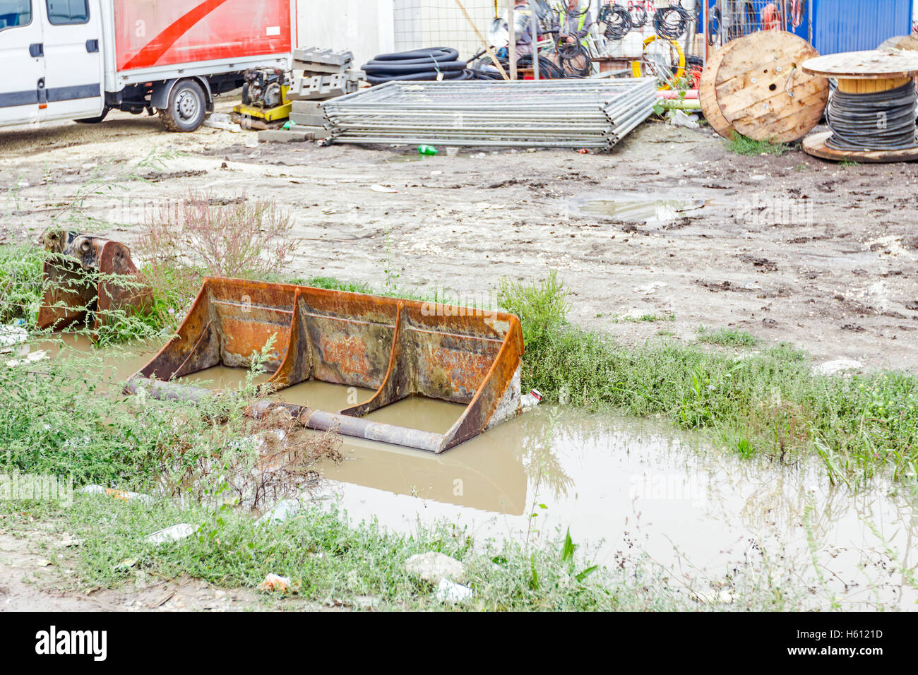 Makeshift storage material at construction site in the improvised ...