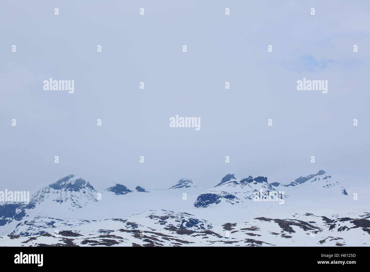 Spring Norway landscape with mountaind and valley with melting snow ...