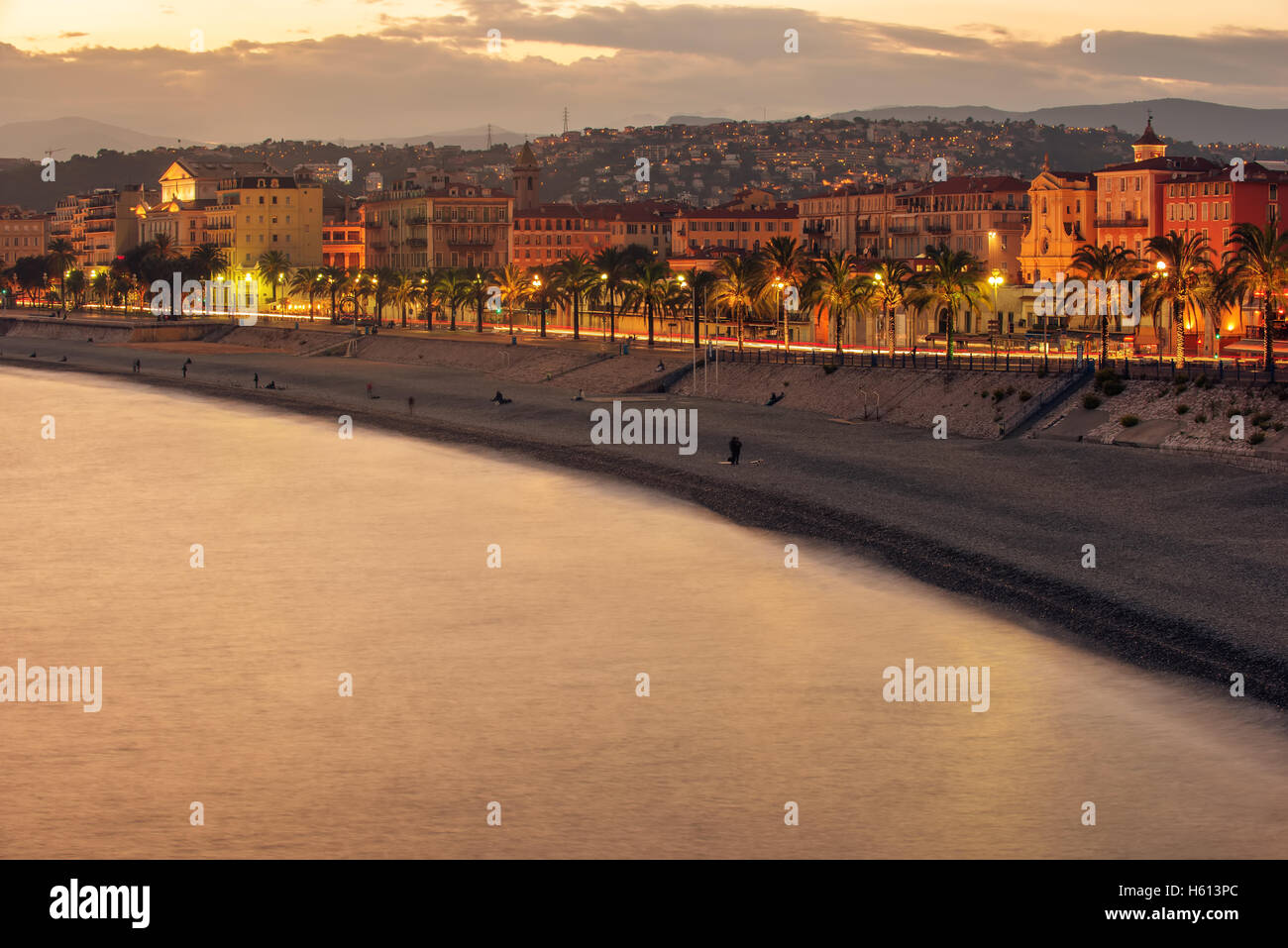 Nice, France: night view of old town, Promenade des Anglais Stock Photo ...
