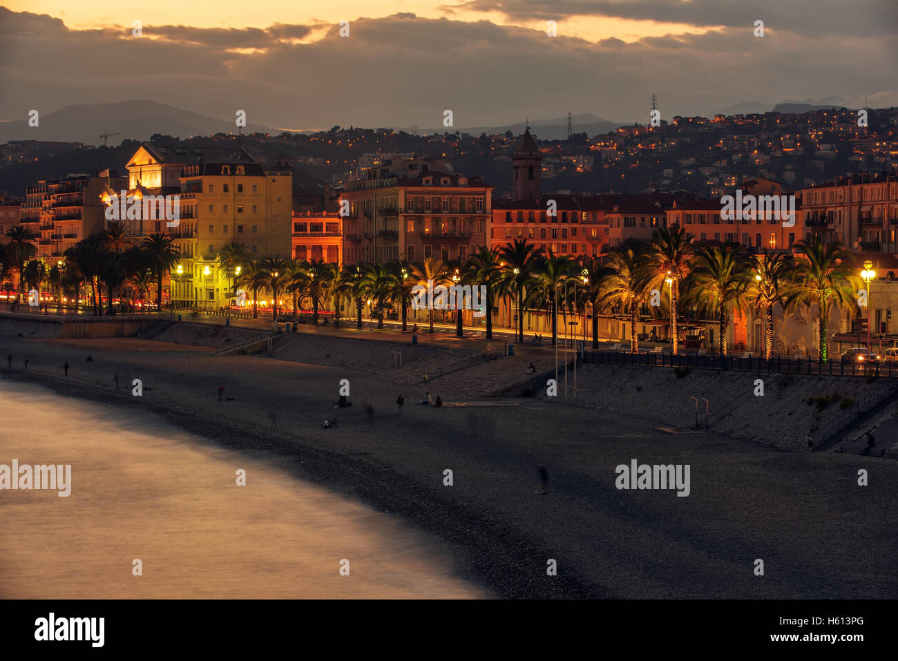 Nice, France: night view of old town, Promenade des Anglais Stock Photo ...