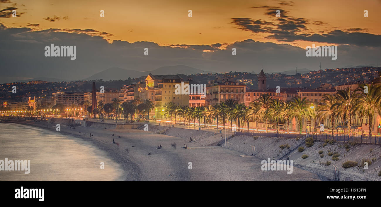Nice, France: night view of old town, Promenade des Anglais Stock Photo ...