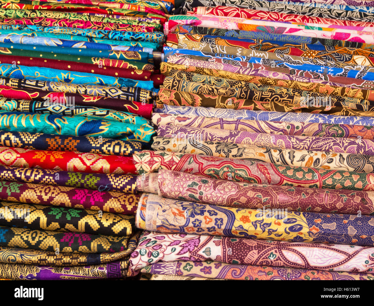 Colorful sarongs on sale in the market at Ubud in Bali, Indonesia Stock ...