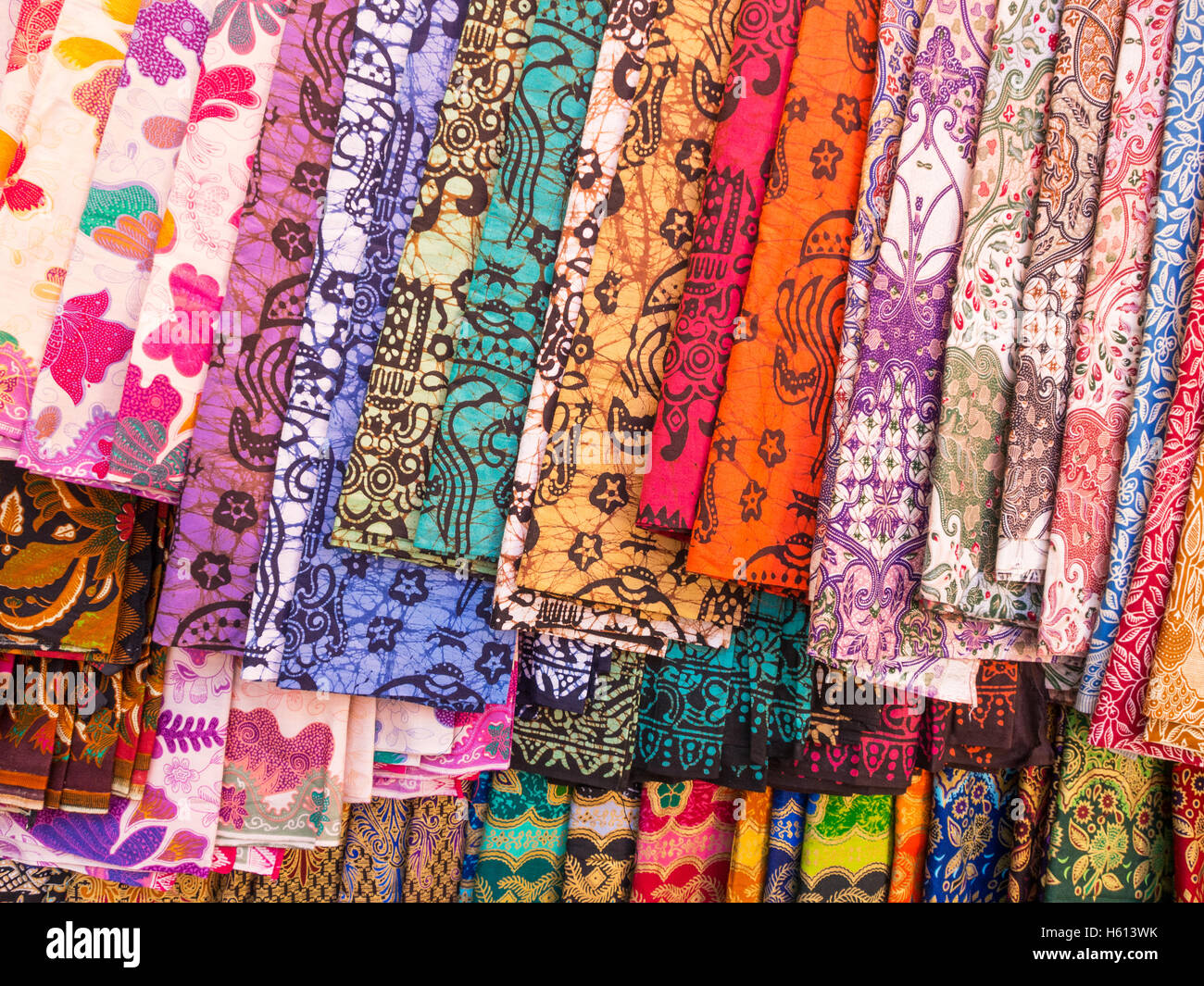 Colorful sarongs on sale in the market at Ubud in Bali, Indonesia Stock ...
