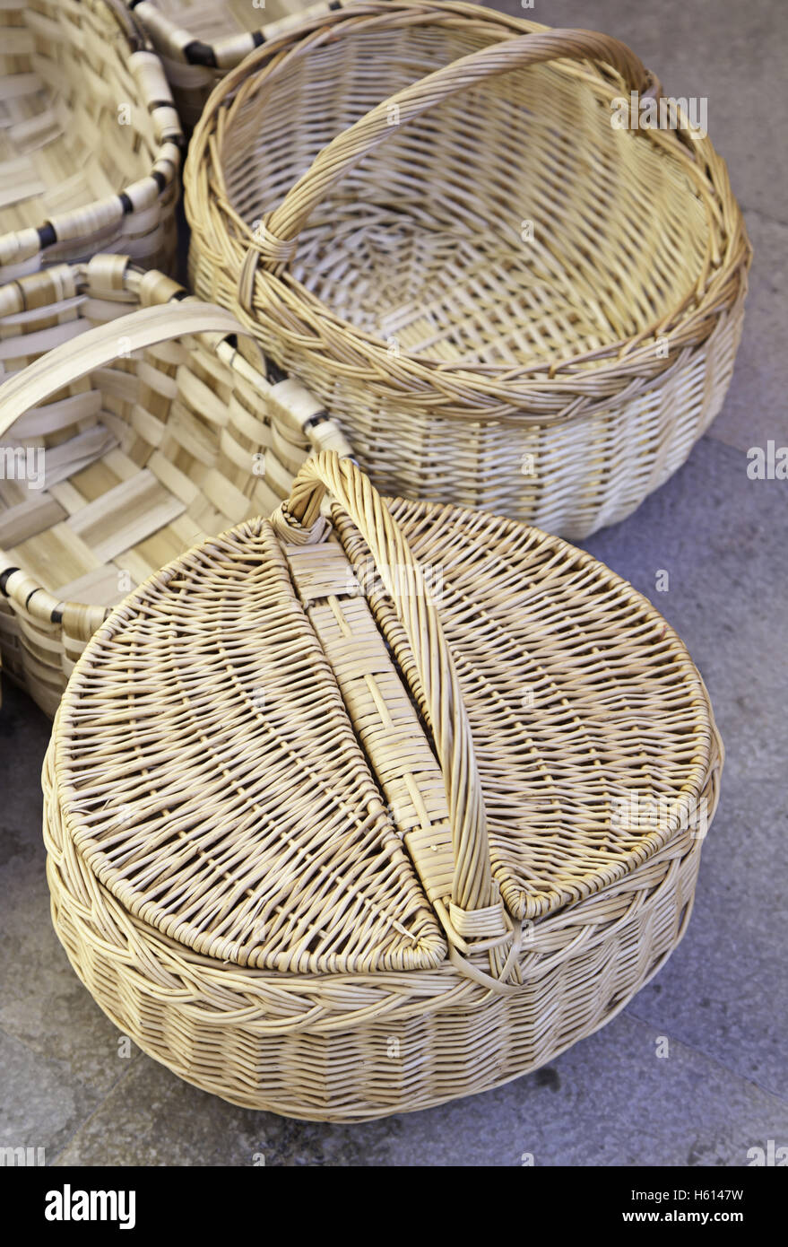 Handmade wicker baskets, baskets detail in the old town, traditional ...