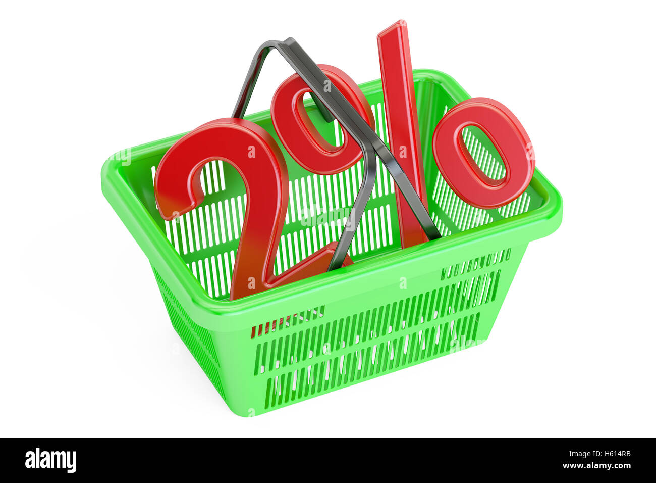 Shopping basket with percent symbol 2%. Discount and sale concept, 3D ...