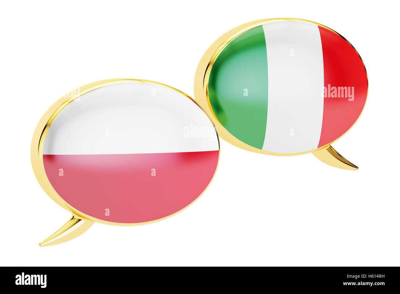 Speech bubbles, Italian-Polish conversation concept. 3D rendering ...