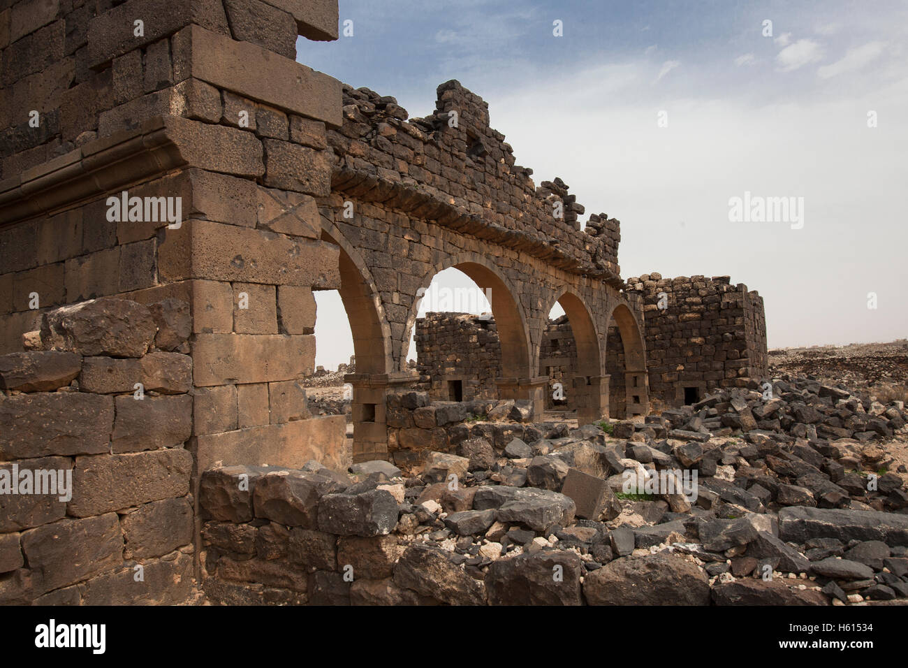 Ruins of a Byzantine church in Umm el-Jimal located in the semi-arid ...