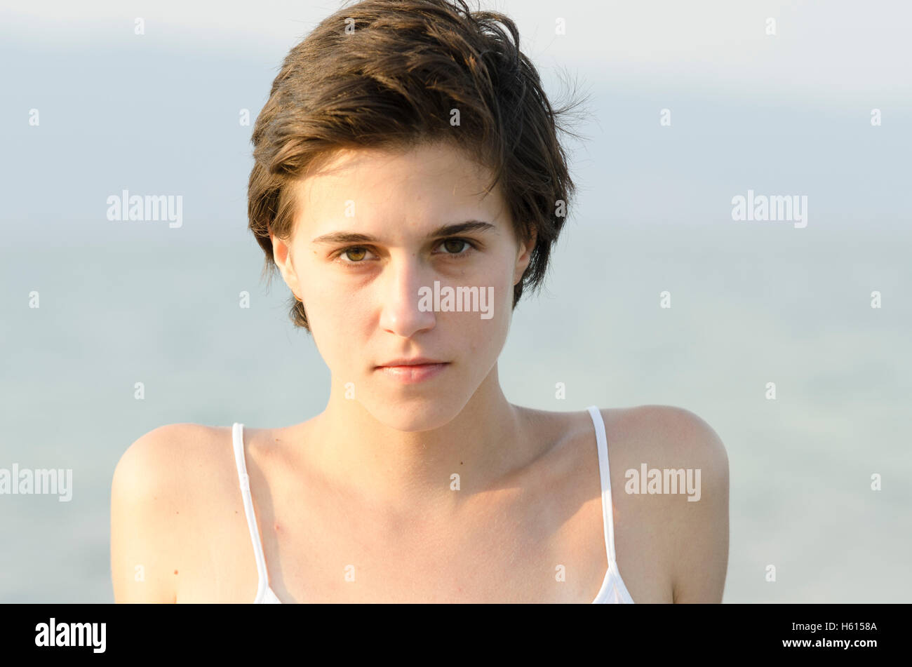 Young woman on the beach of the black sea coast hi-res stock ...