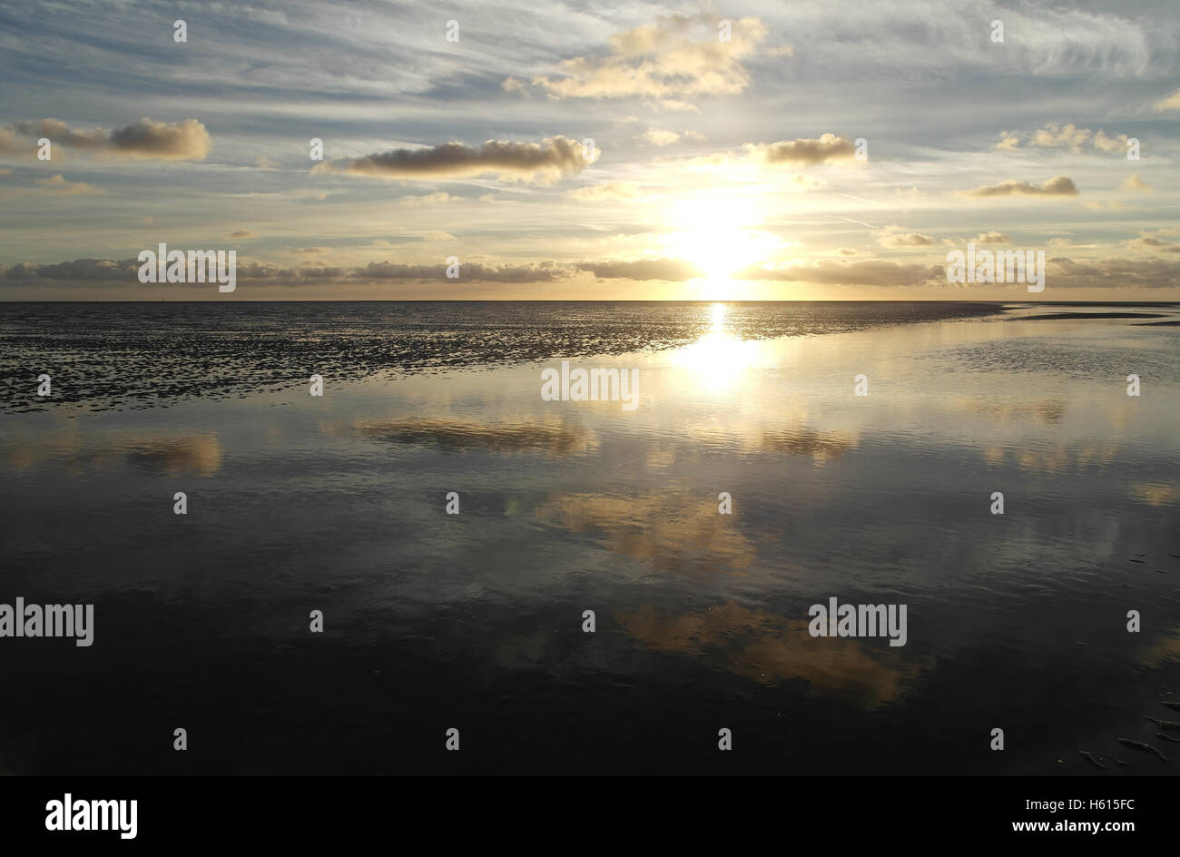 White yellow rays shining sea water channel centre mid distance hi-res ...