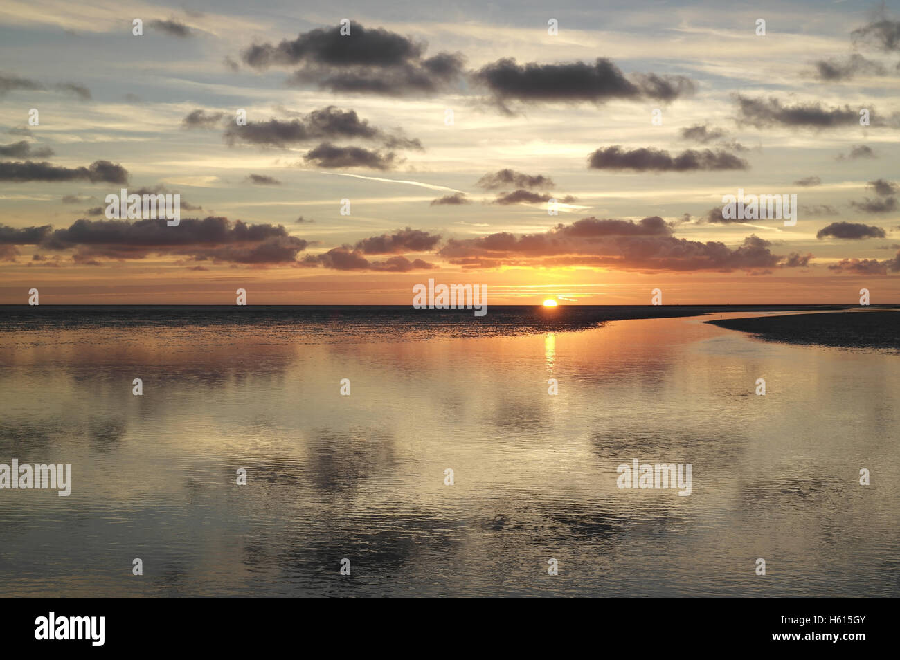 Yellow sun rays shining water channel centre mid distance hi-res stock ...