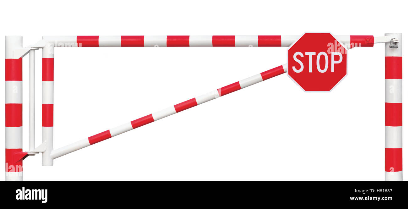 Gated Road Barrier Closeup, Octagonal Stop Sign, Roadway Gate Bar In ...