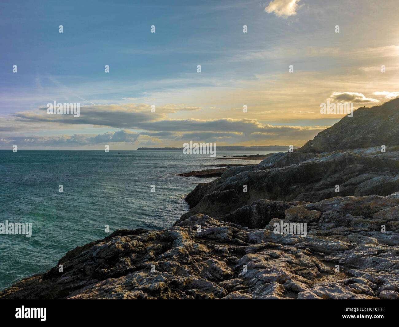 Beautiful Lyme Bay seascape depicting Hopes Nose coastal area and ...
