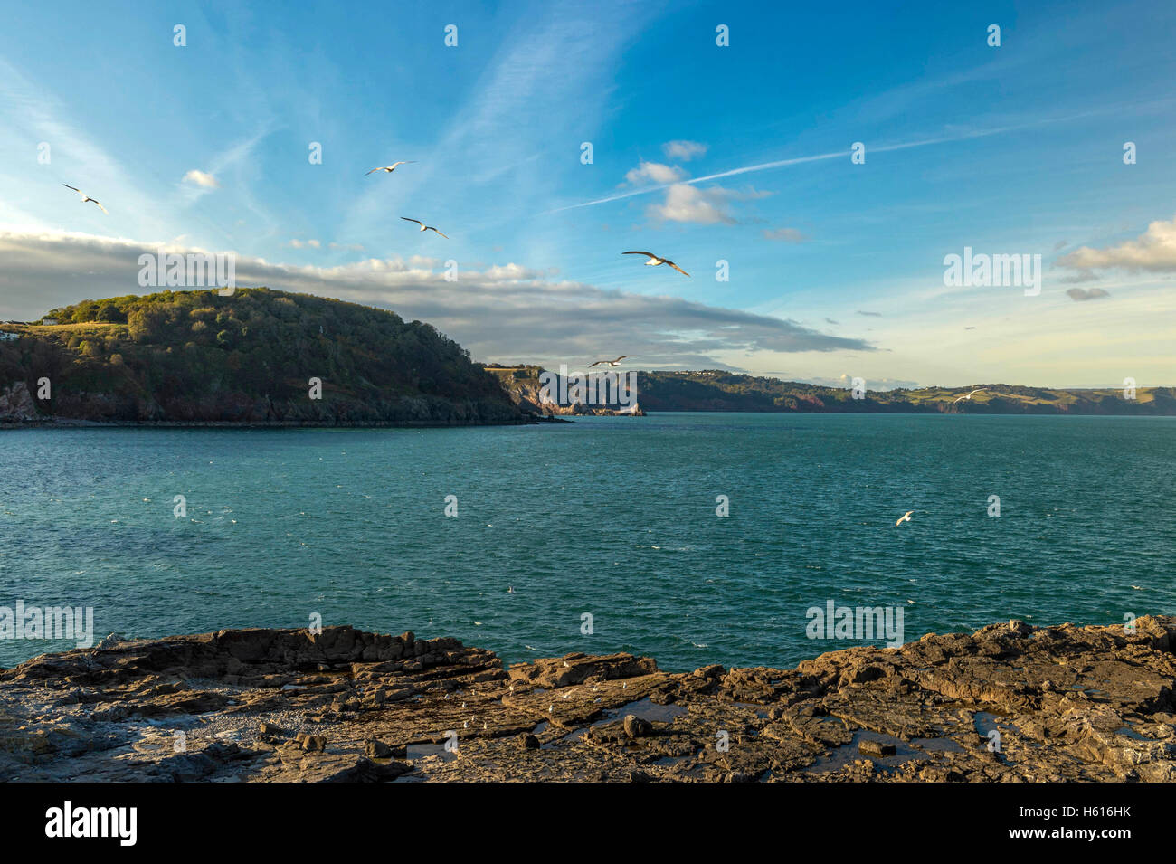 Beautiful Lyme Bay seascape depicting Hopes Nose coastal area and ...