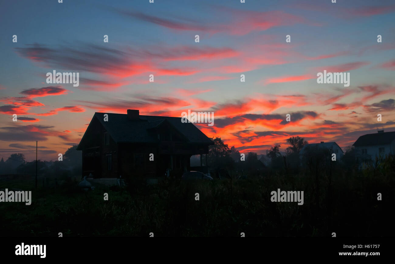 wooden house at the sunset Stock Photo - Alamy