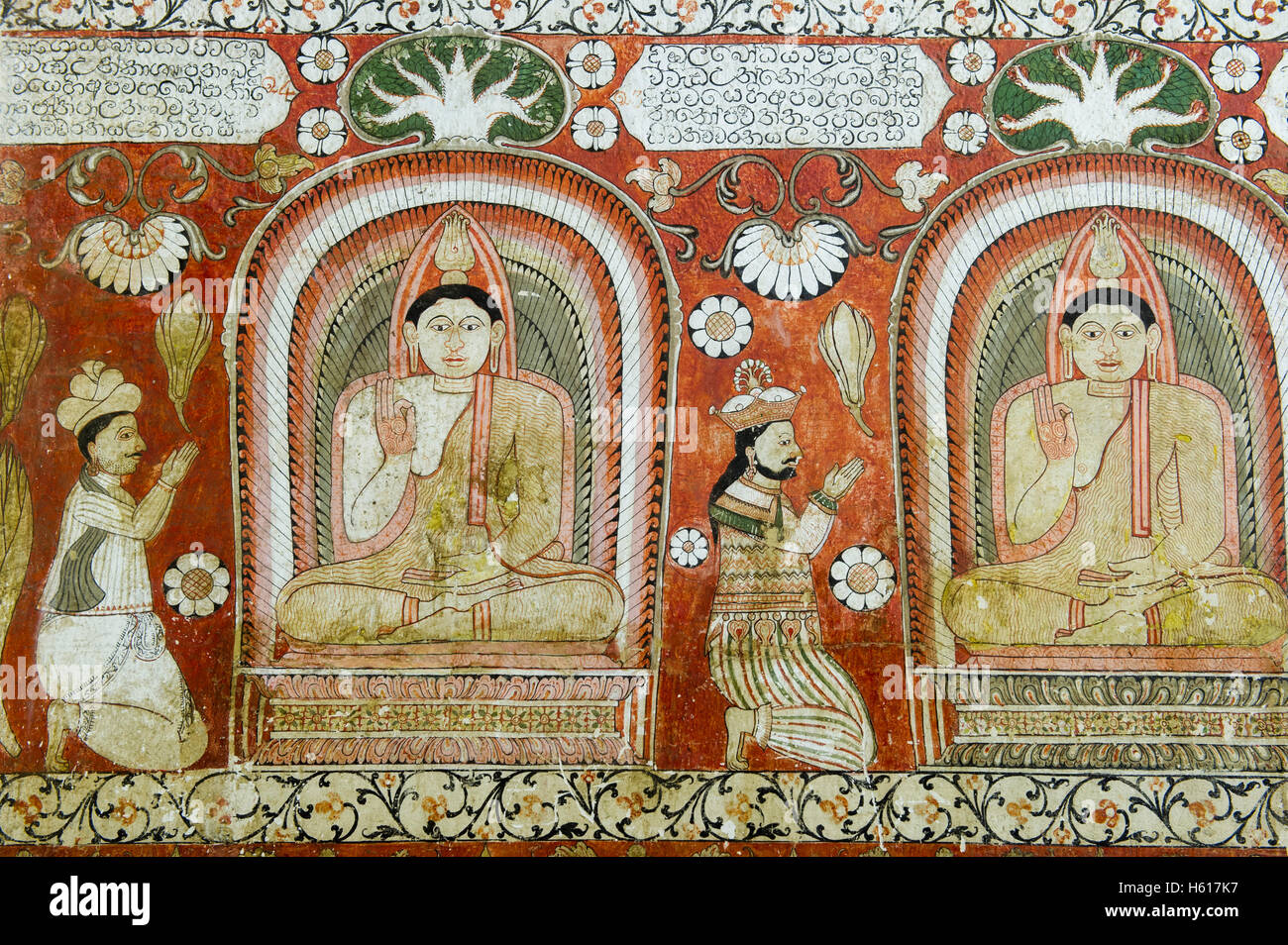 Ancient paintings, Lankatilake Temple from the 14th century, Kandy, Sri ...