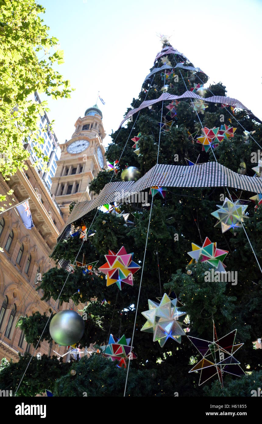 Tall Outdoor Christmas Tree With Decoration, Summer in Martin Place ...