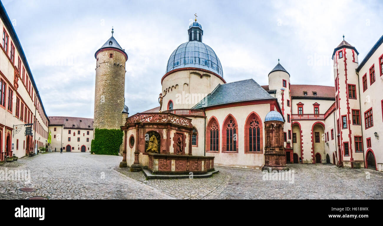 Panoramic view of the historic courtyard of famous fortress Marienberg ...