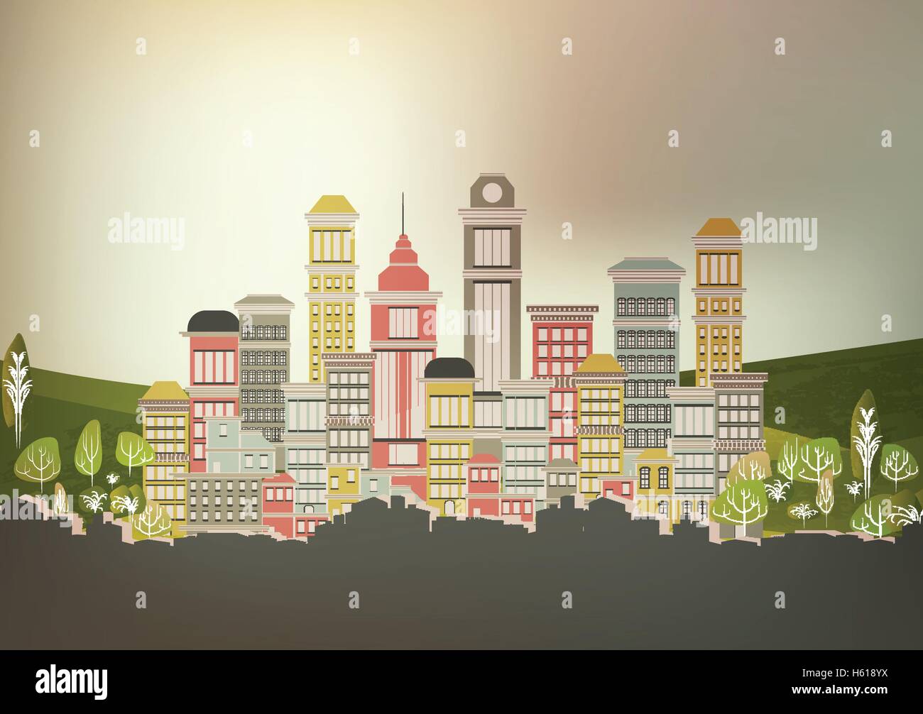 Town City Street - Vector Illustration Stock Vector Image & Art - Alamy