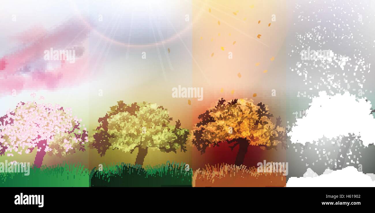 Four Seasons Banners with Abstract Trees - Vector Illustration Stock ...