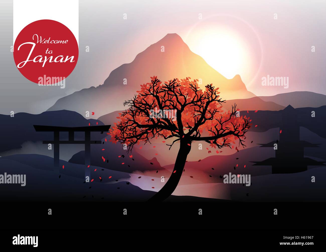 Japanese Mountain Landscape - Vector Illustration Stock Vector Image ...