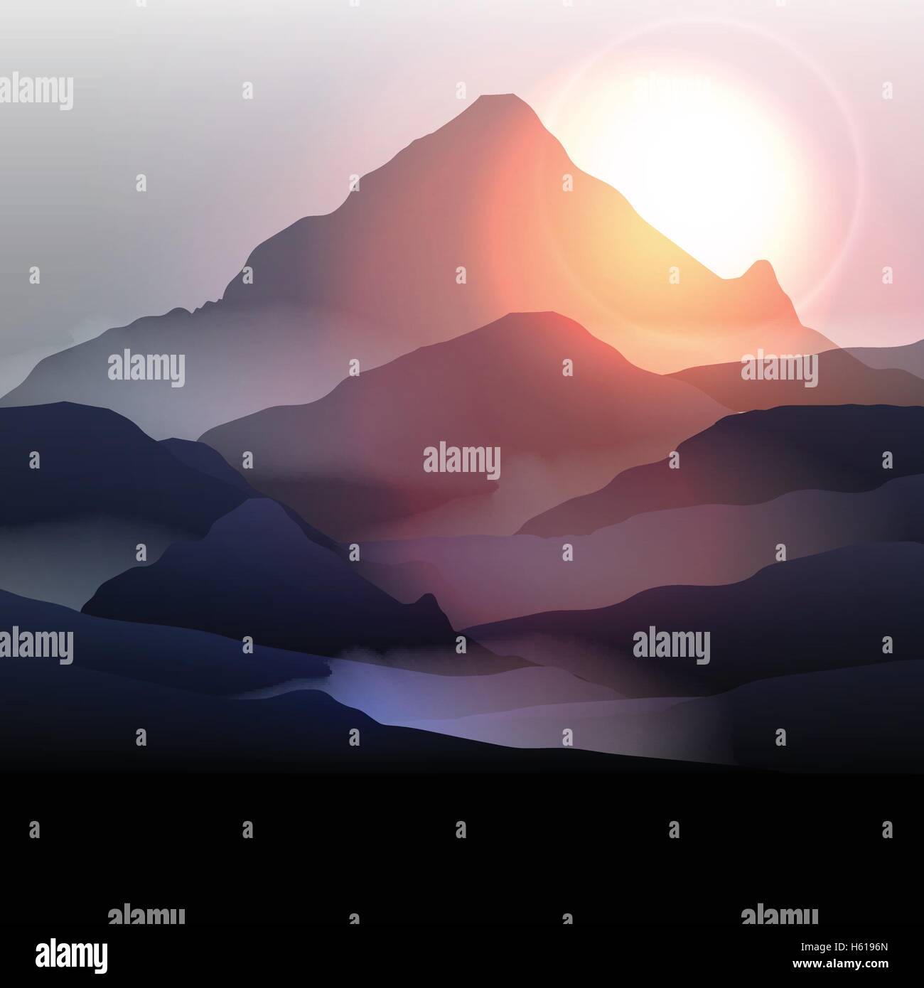 Mountain Landscape at Sunrise - Vector Illustration Stock Vector Image ...