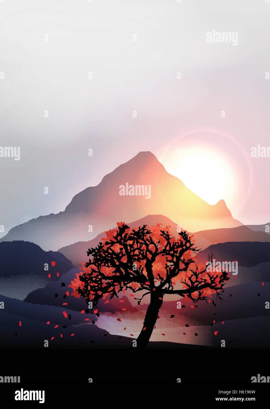Japanese Mountain Landscape - Vector Illustration Stock Vector Image ...