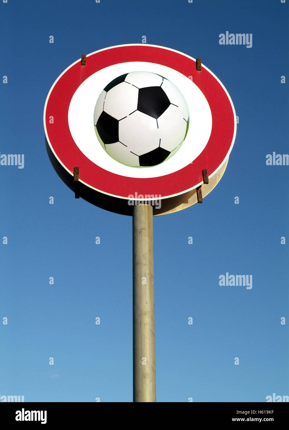 Traffic sign, symbolic for soccer Stock Photo - Alamy