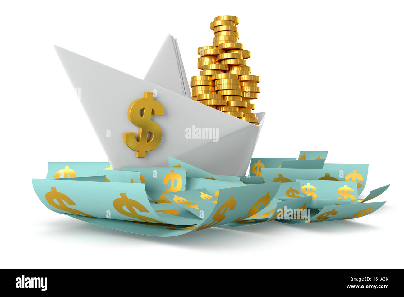 White paper boat dollars Stock Photo - Alamy