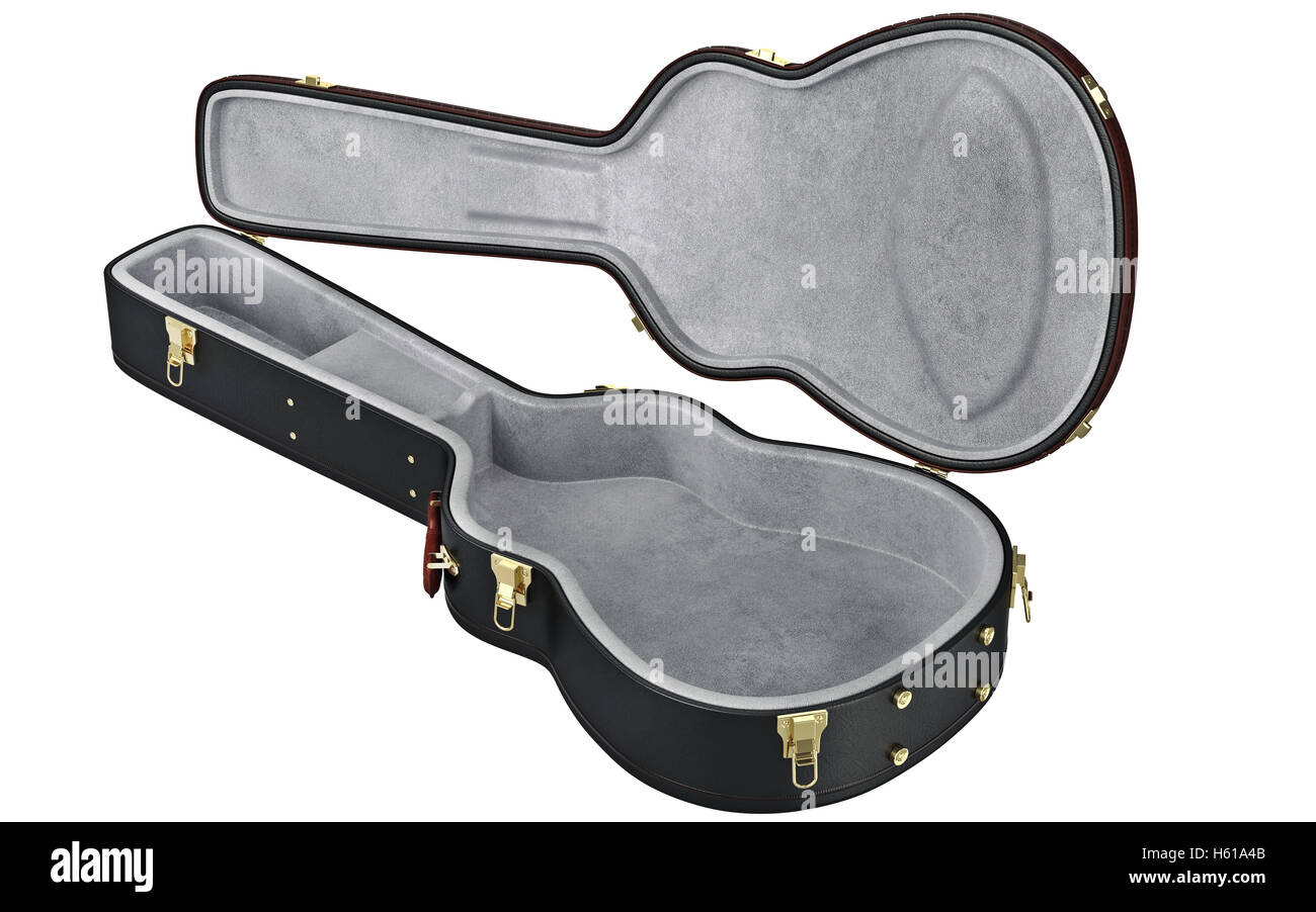 Open black guitar case container Stock Photo - Alamy