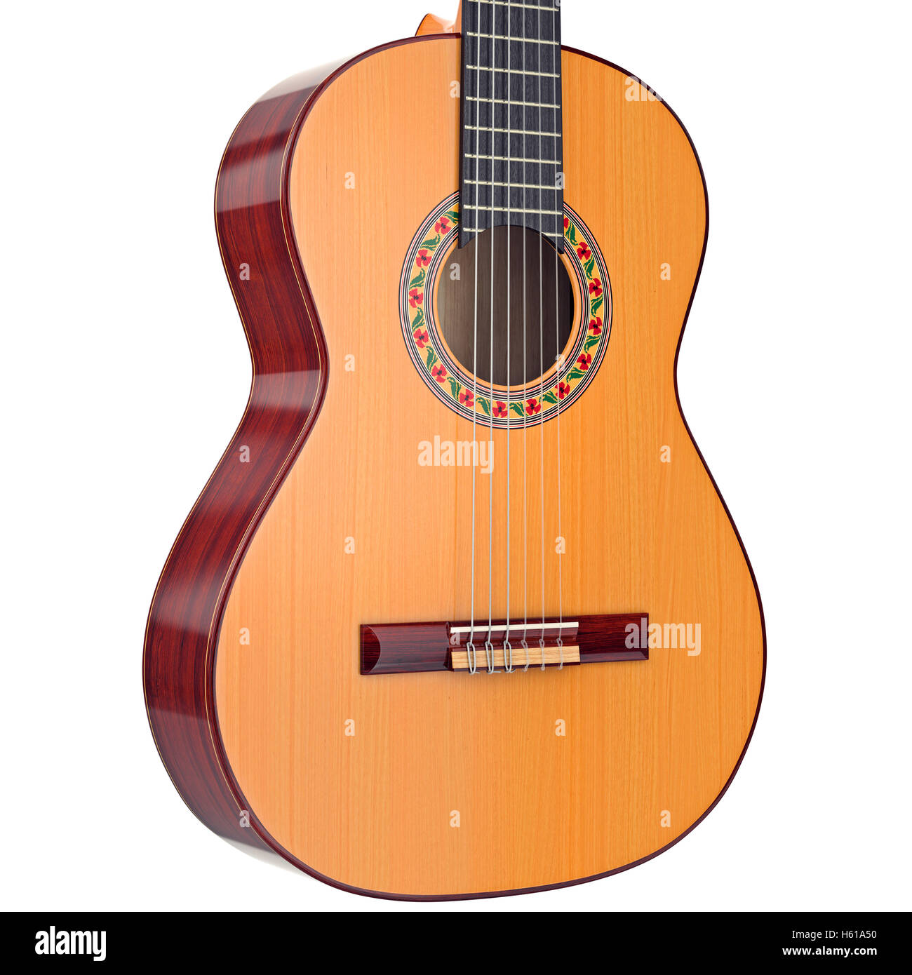 Body acoustic guitar with strings, close view Stock Photo - Alamy