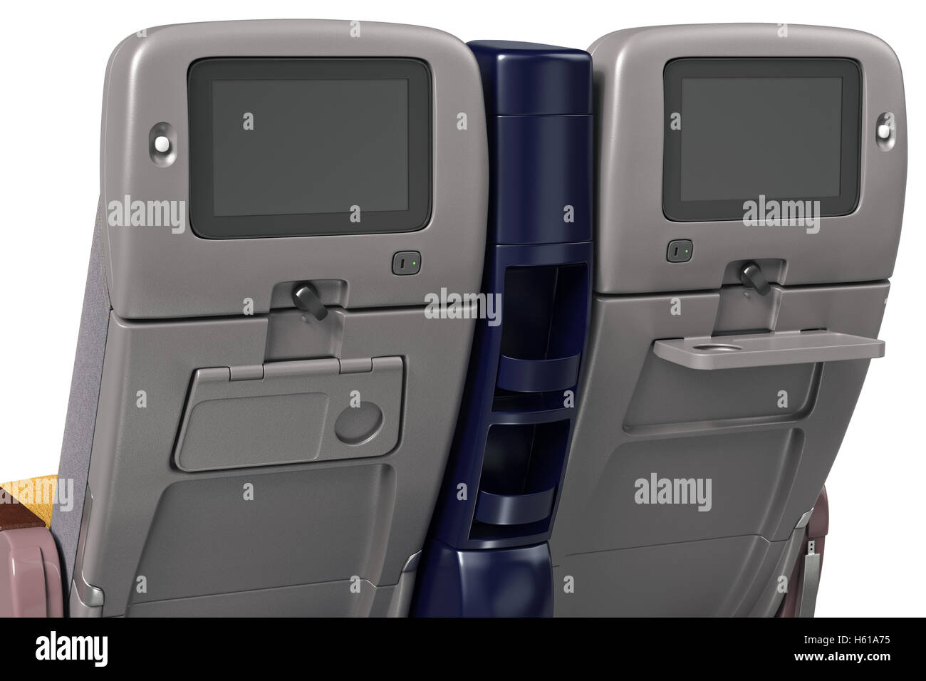 Passenger aircraft seats with screen, close view Stock Photo - Alamy
