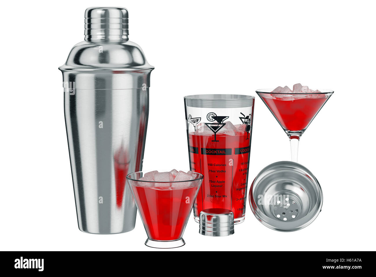 Cocktail shaker ice and liquid inside, open view Stock Photo - Alamy