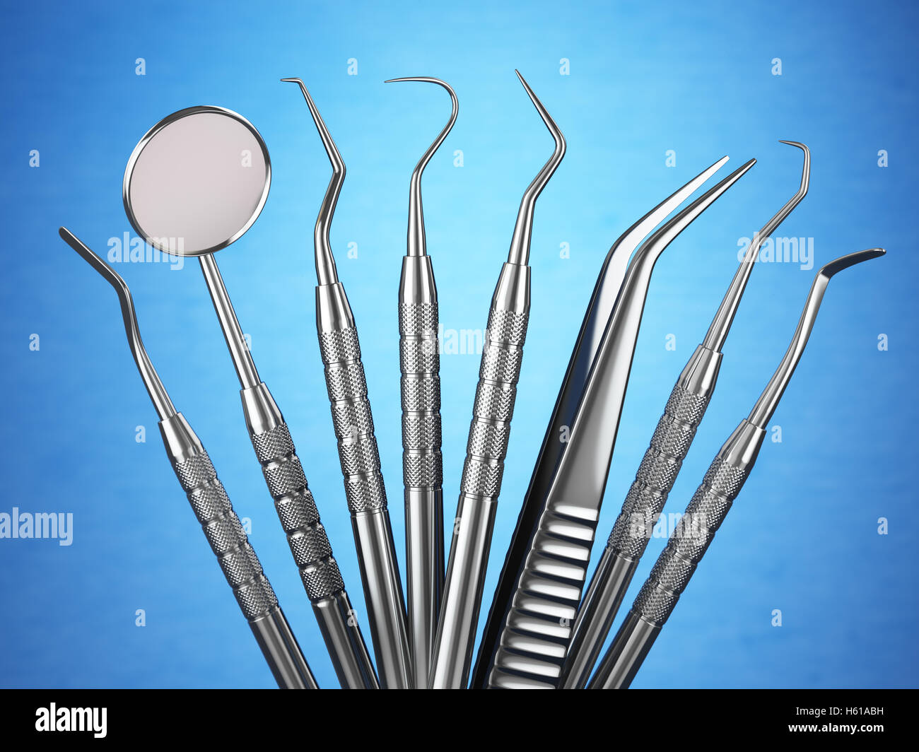 Dental tools set for teeth dental care ion blue background. Stomatology ...