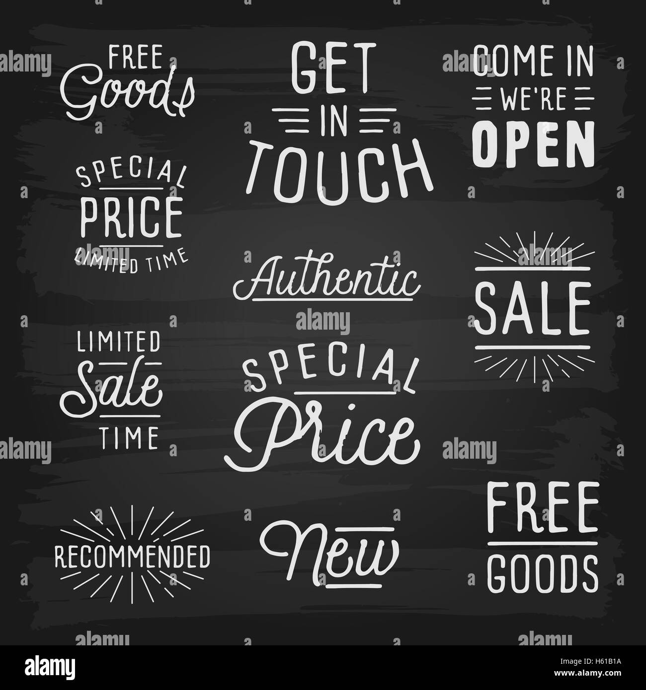 Hand drawn lettering slogans for retail Stock Photo - Alamy