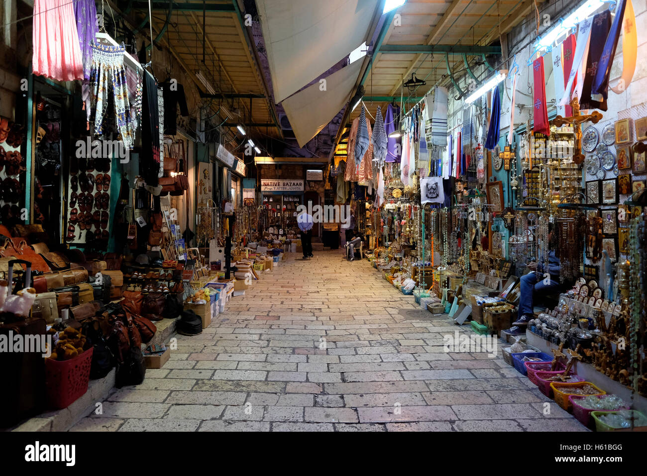 Souvenir shops at the Muristan market in the Christian Quarter old city ...