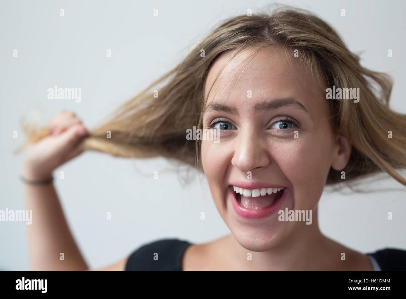 Face portrait of smiling woman. Teeth smiling girl. One model portrait ...