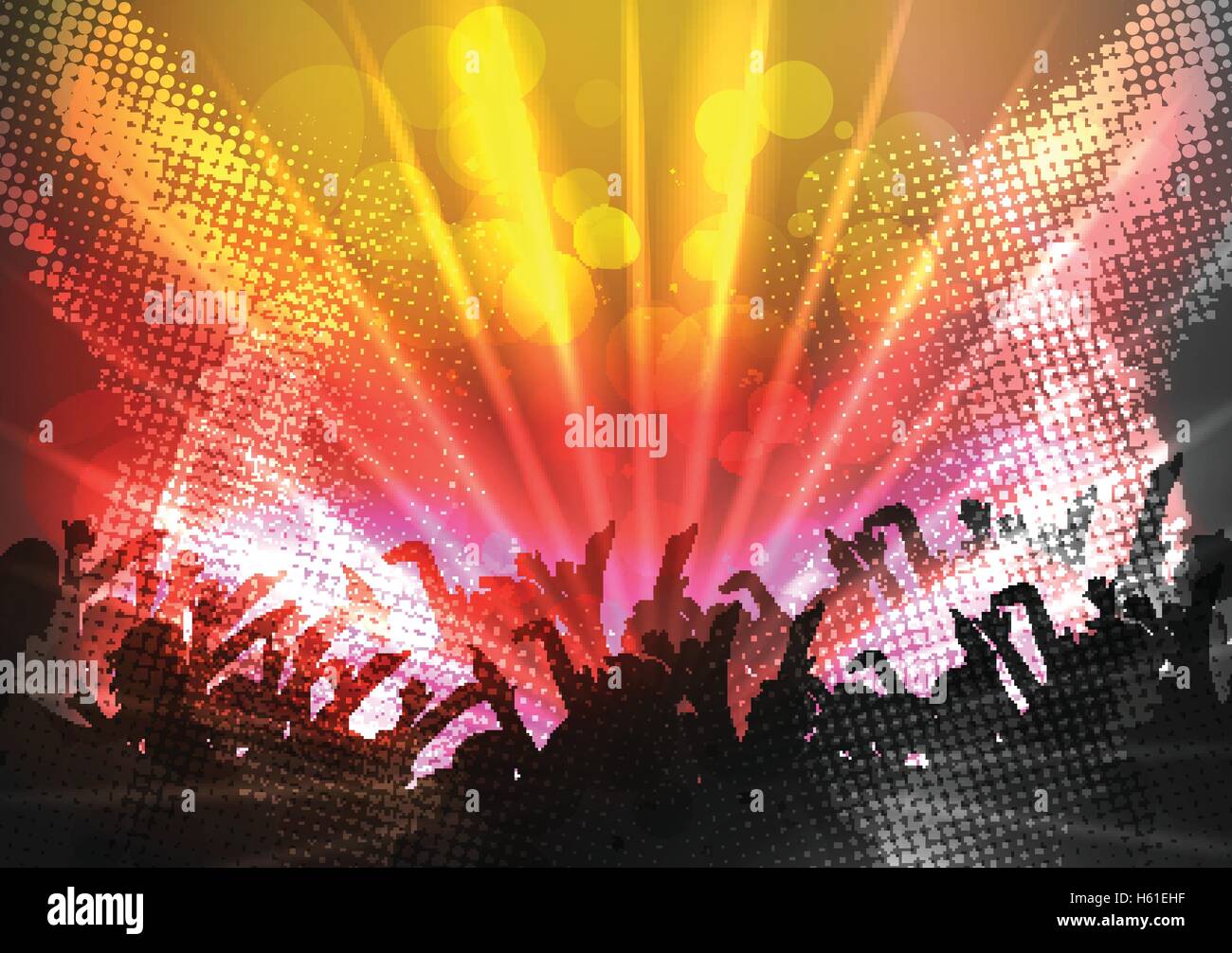 Party Crowd with Disco Spot Lights Background Template - Vector ...